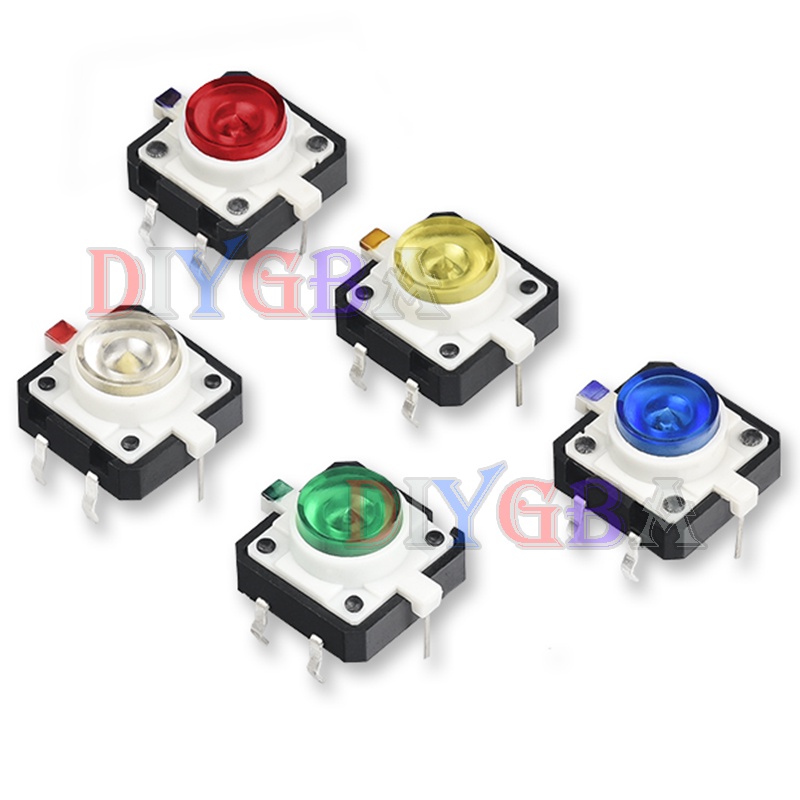 5PCS 12X12X7.3mm Momentary Touch LED 5 Colors Red Green Blue Yellow ...