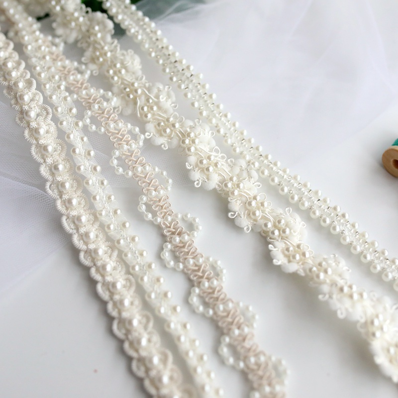 1 Yard White Pearl Beaded Lace Trim Ribbon Fabric Lace Applique DIY ...