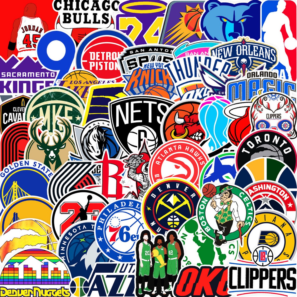 New Style 100 Sheets NBA Stickers Waterproof Team Basketball Logo Decoration Tablet Suitcase ...