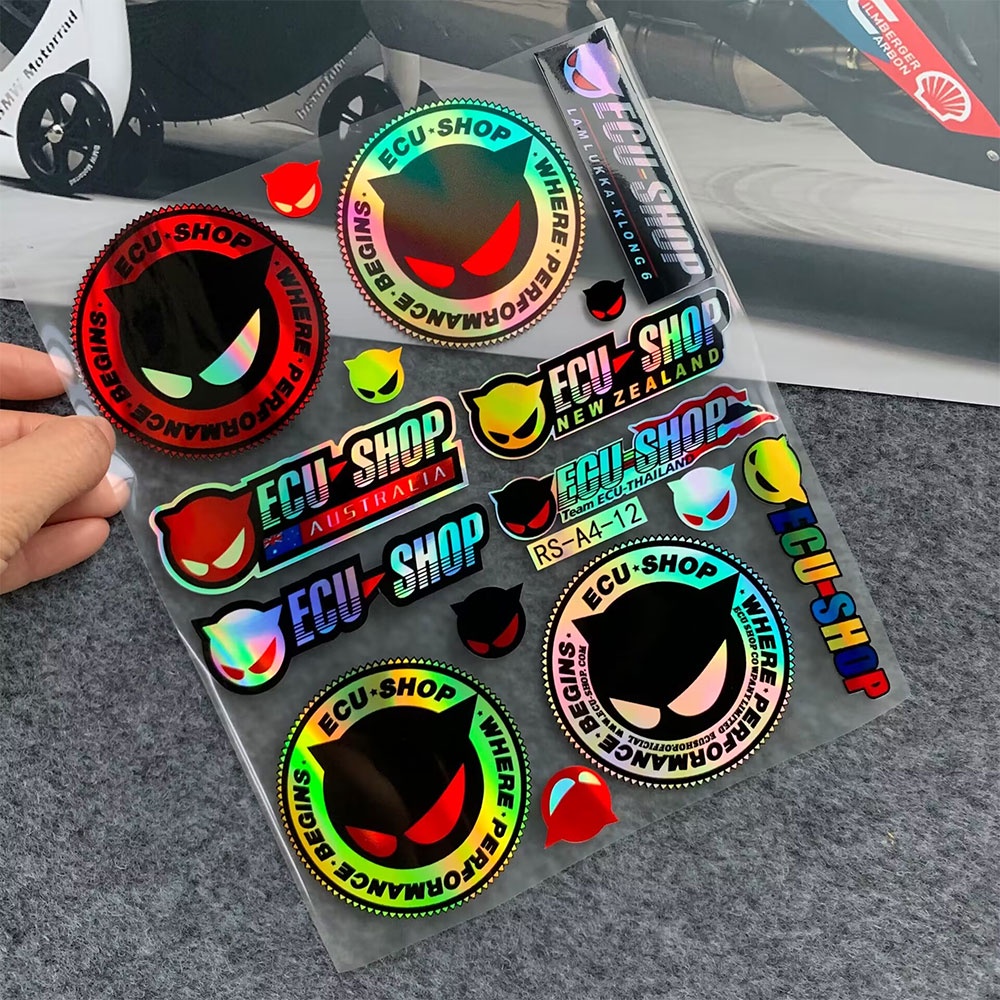 ECU SHOP Rainbow Color Motorcycle Sticker ECU SHOP Reflective Sticker ...