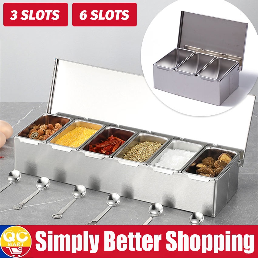 【ship in 24hours】3/6 Slots Seasoning Box With Cover Durable 304 ...