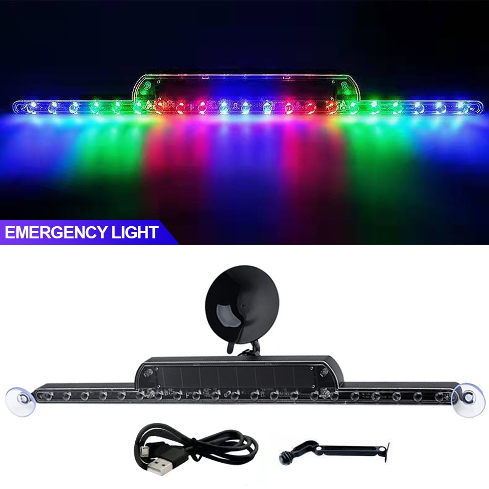 Solar RGB Car Strobe Warning Light LED Anti Collision Lights Flasher ...