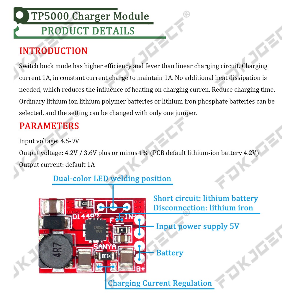 TP5000 4.2V/3.6V 1A Lithium Battery Charging Board Charger Module 4.2V ...