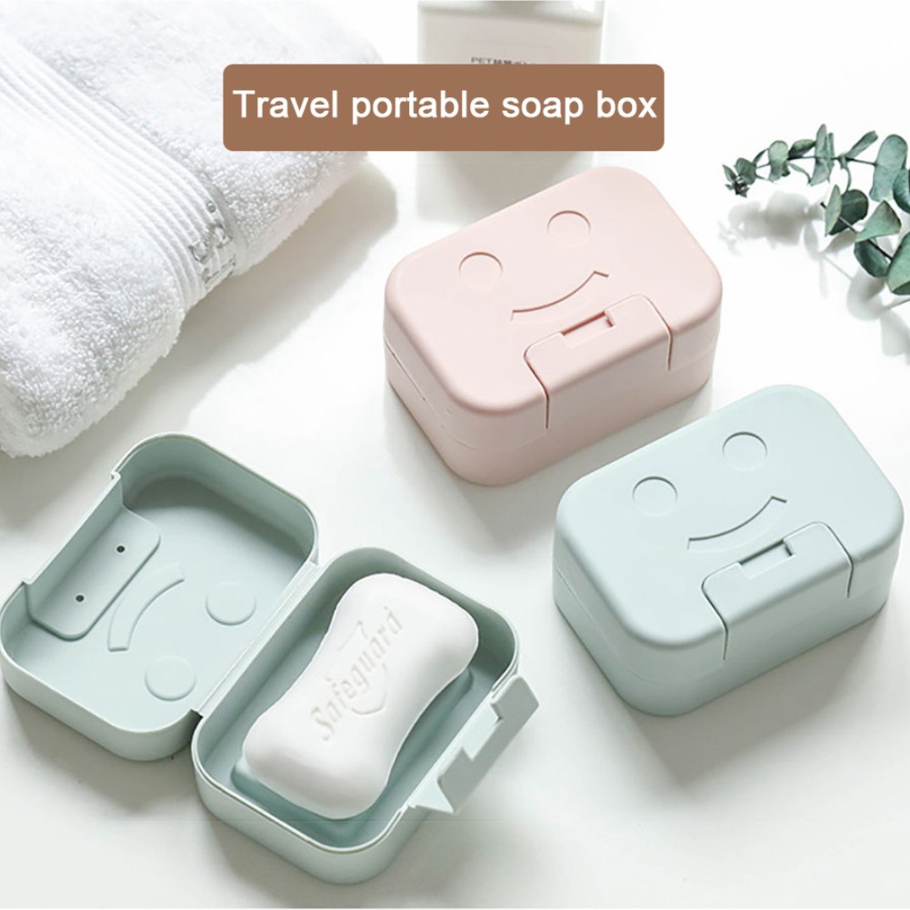 1Pc Portable Soap Box with Lid Waterproof Smiley Face Bathroom Storage ...