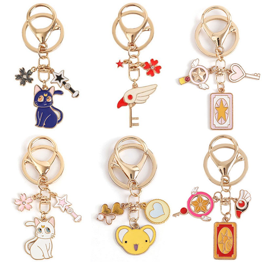 Kawaii Cardcaptor Sakura Keychain Star Moon Luna Cat Key Ring Cartoon Metal School Bag Pendants ...