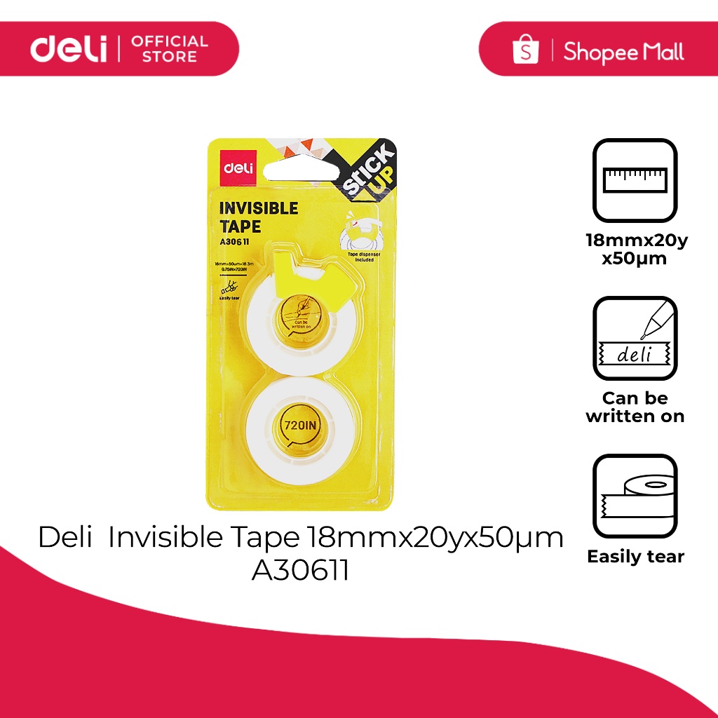 Deli A30611 Invisible Tape 18mmx20yx50μm [79A30611] | Shopee Philippines
