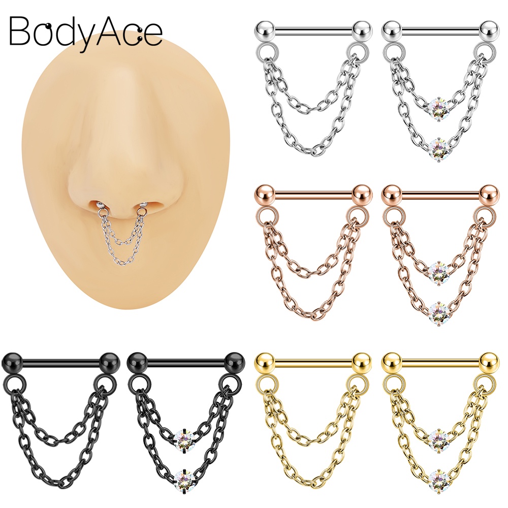 Bodyace 1PC Stainless Steel Plug-in Style Nose Rings 8/10mm Threadless ...