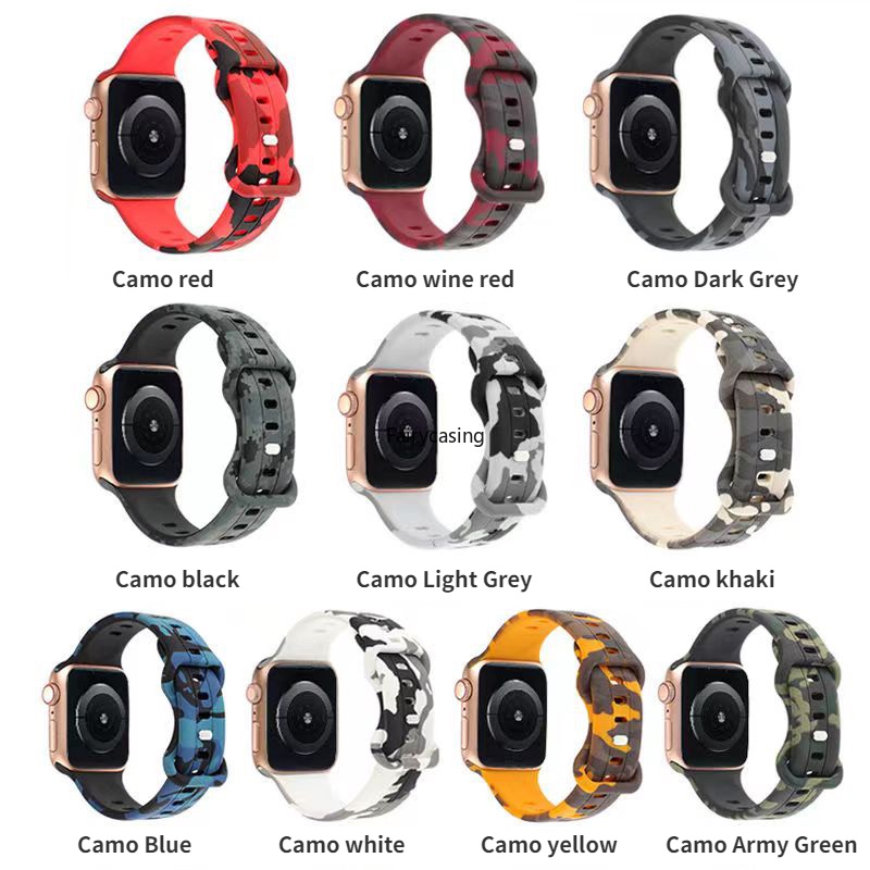 Camouflage Silicone Strap for Apple Watch Band 44mm 45mm 49mm 41mm 40mm ...