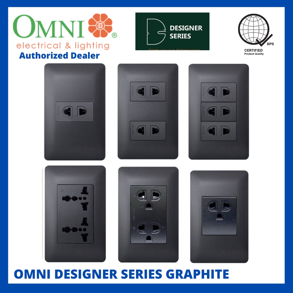 Omni Designer Series GRAPHITE Universal Outlet Sets (1GANG, 2GANG, 3GANG, DUPLEX, AIRCON TANDEM ...