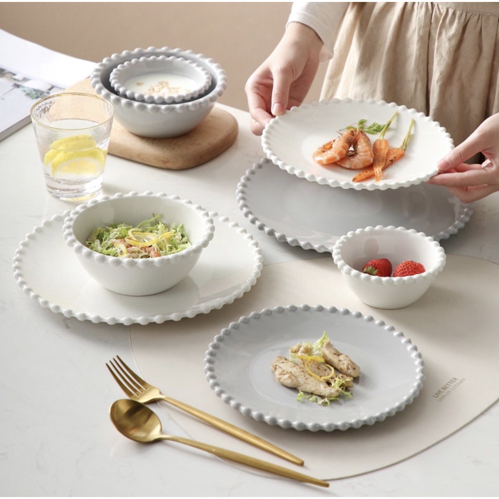 Livingplus Dinnerware Beaded Ceramic Plates | Shopee Philippines