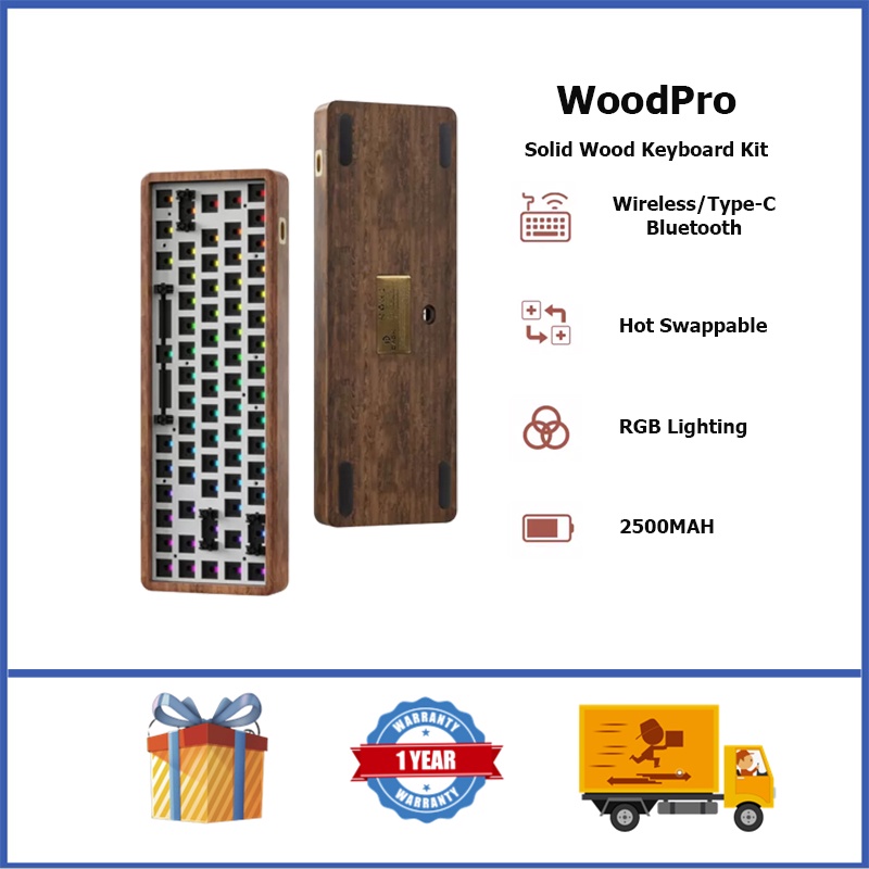 DAGK WoodPro Solid Wood Mechanical Keyboard Kit 60% RGB Light Rosewood Walnut Hot Swappable ...