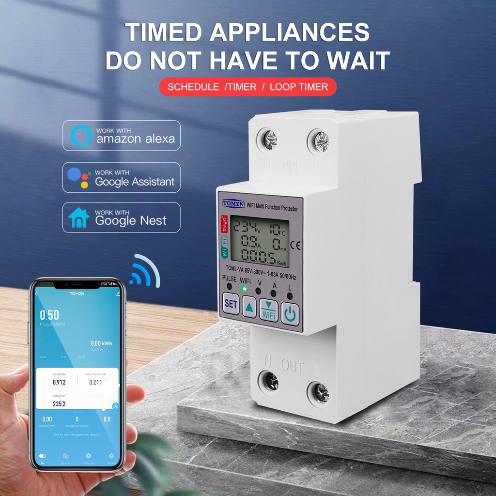 TOMZN 63A 110V 220V smartlife WIFI Energy Meter Kwh Metering switch ...