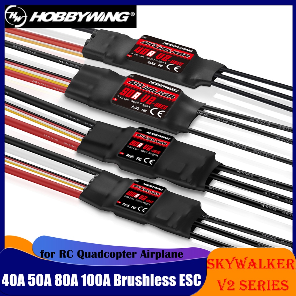 HOBBYWING Skywalker V2 Series 40A 50A 80A 100A Brushless ESC Speed Controler with UBEC for RC ...