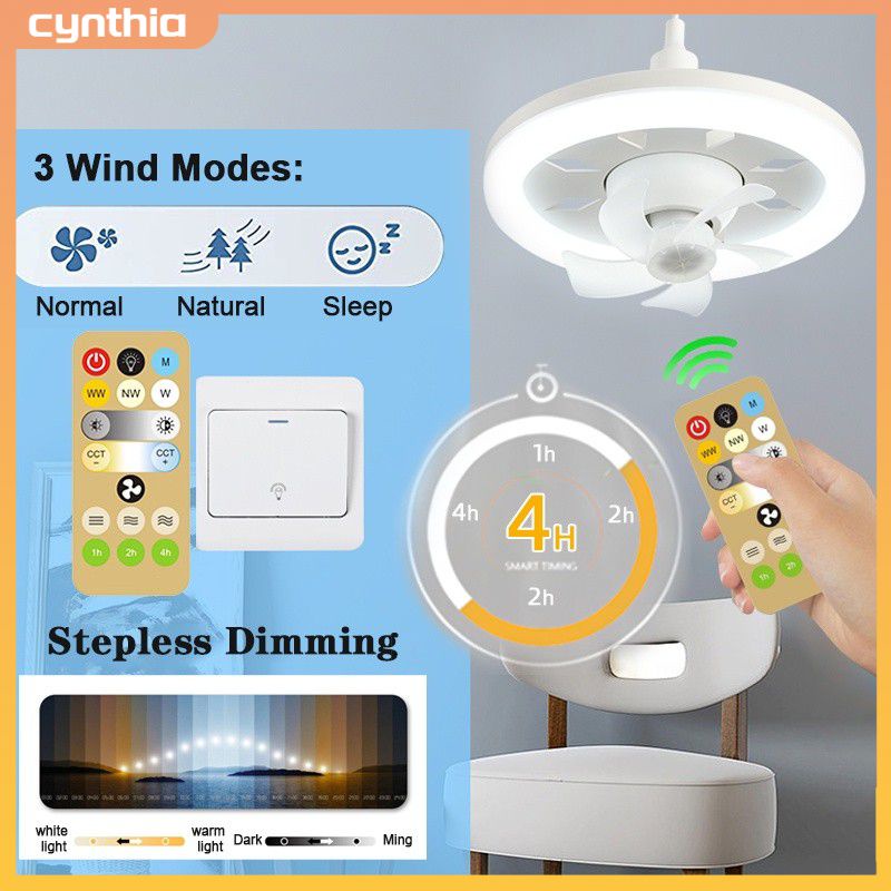 E27 360° Rotation 48W LED Ceiling Fan Light with Remote Control Ceiling ...