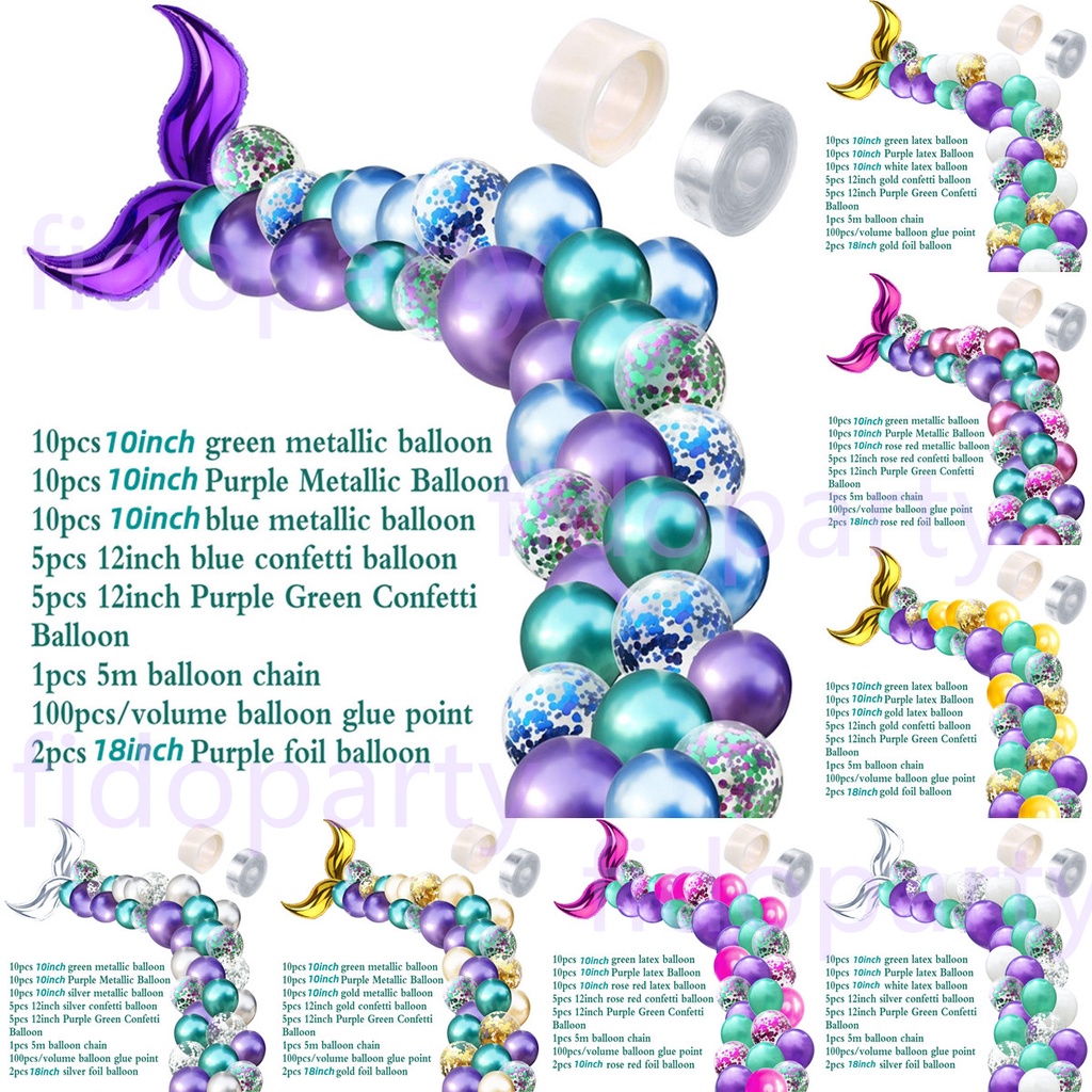 44pcs/set Mermaid Tail Balloon Gold Purple S-shaped Fish Tail Mermaid ...
