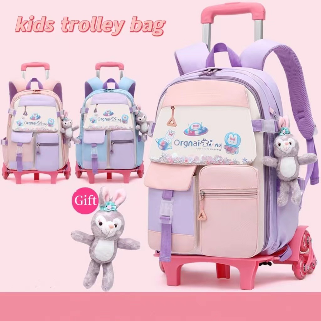 【Free gift】NEW Trolley Bags for kids girls Cute Kids Backpacks With ...
