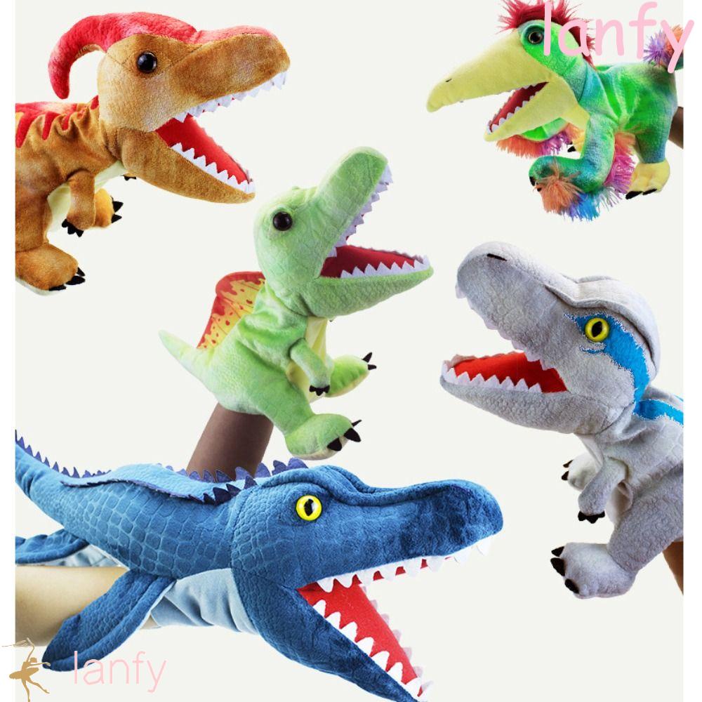 LANFY Plush Dinosaur Hand Puppets Cute Lifelike Triceratop Puppet Show ...