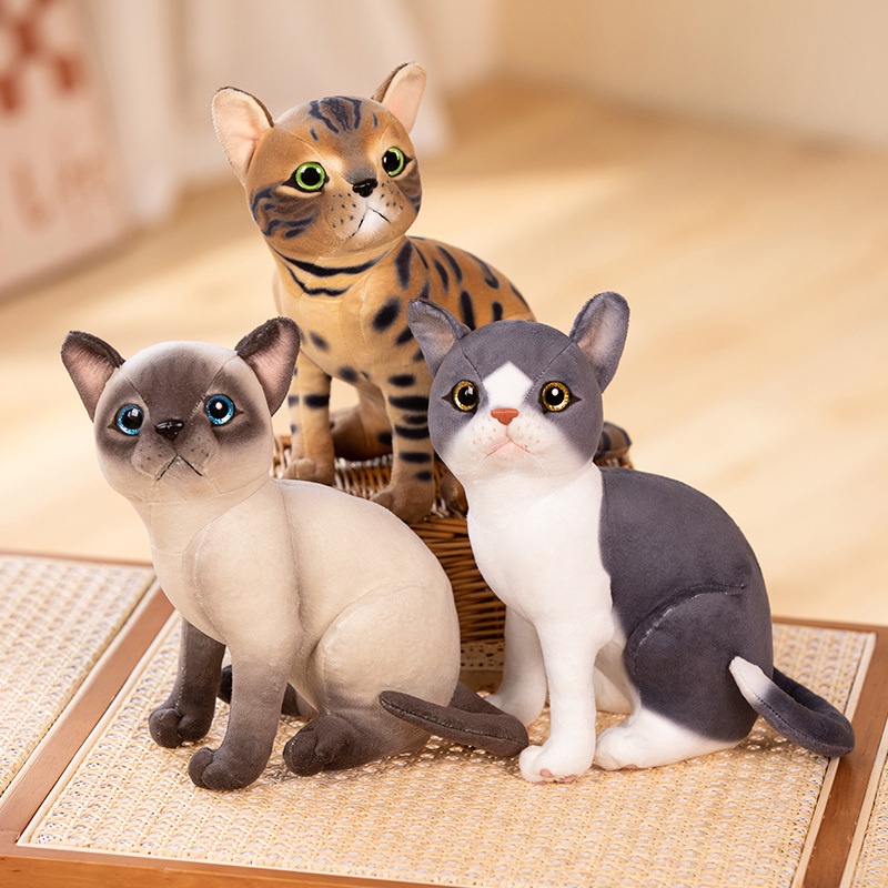 Simulation Cat Plush Toy Real Life Stuffed Animals Siamese Kittey ...