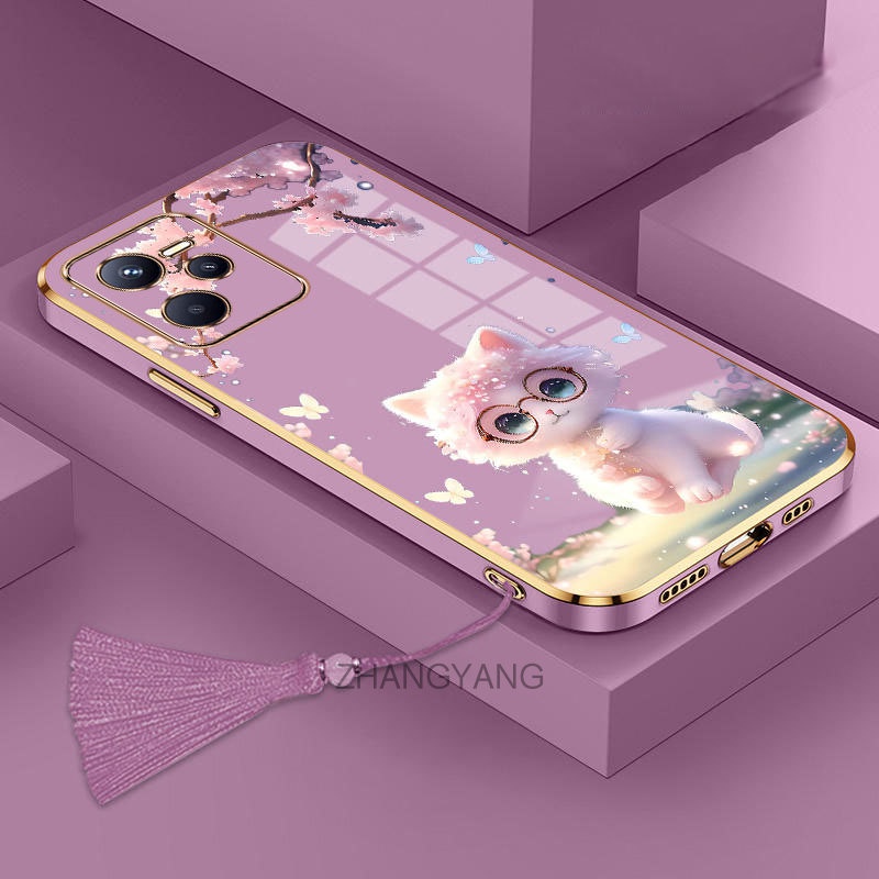 Casing Realme c35 Beautiful Cute Cat Plating Silicone Phone Case TPU ...