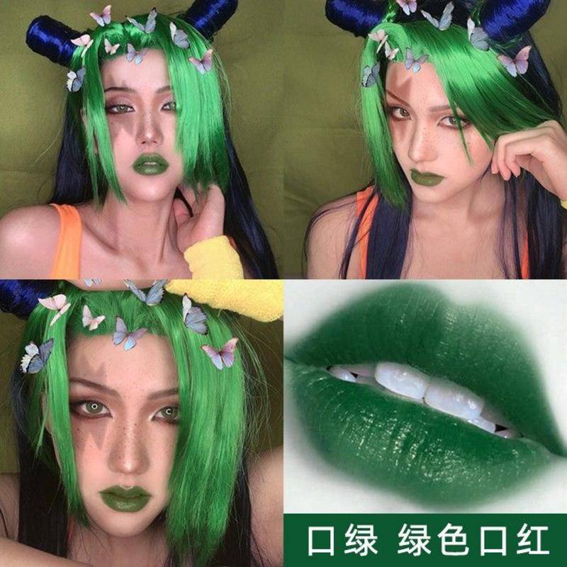 Green Lipstick Cosplay Black Lip Glaze Blue White Anime Lip Gloss Dark ...