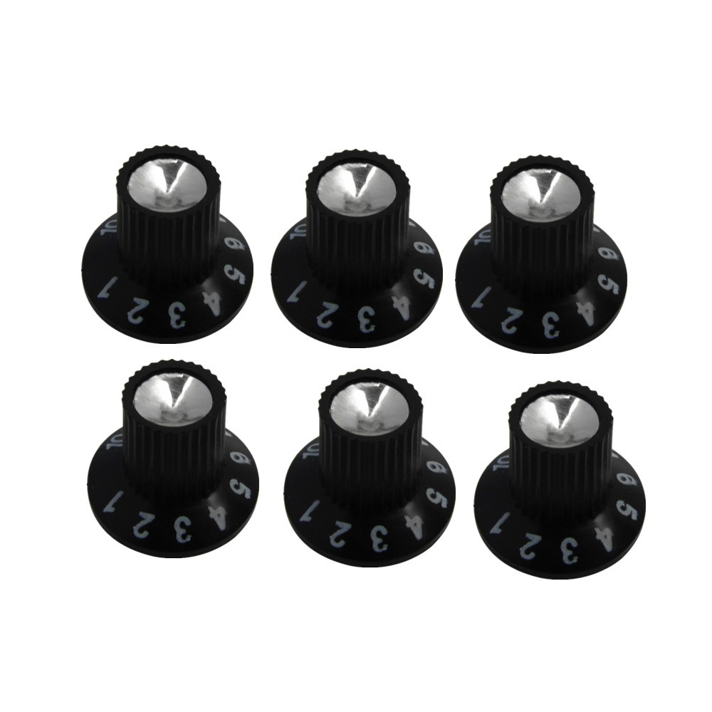 FLEOR 6PCS Black Skirted FD Amplifier AMP Knobs Effect Pedal Audio Knobs Buttons Caps Guitar ...