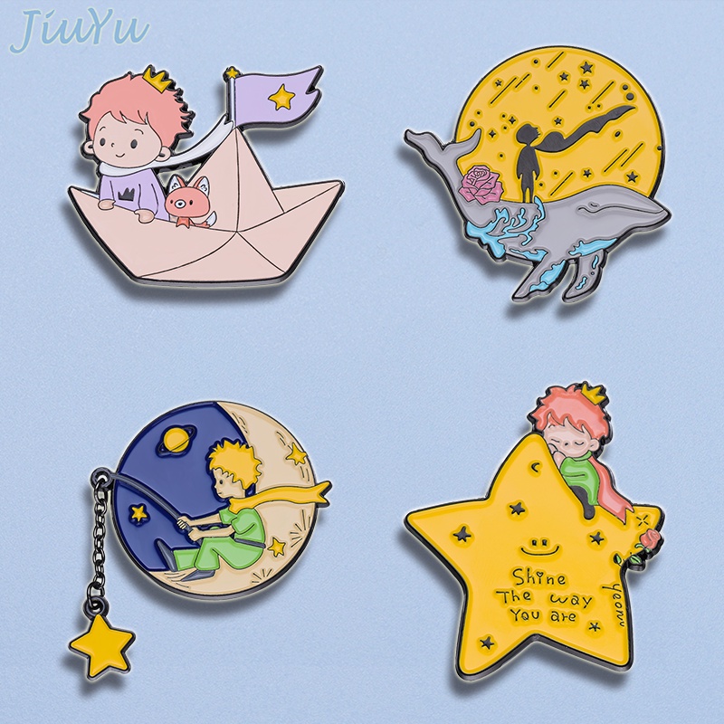 Little Prince Pins Cartoon Anime Moon Stars Lapel Brooches Boat Whale ...