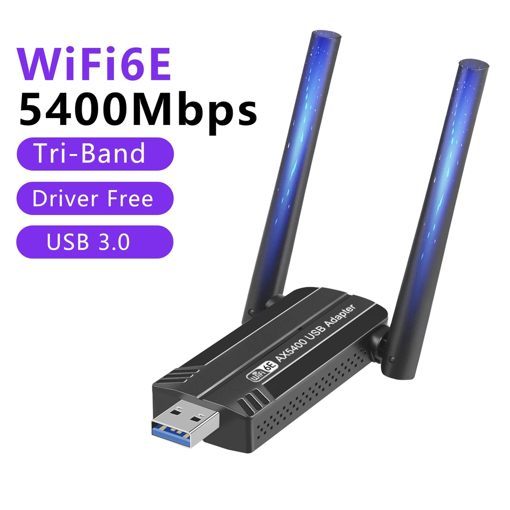 5400Mbps WiFi6E Network Card USB 3.0 WiFi Adapter Tri-Band 2.4G 5G 6G Wifi Receiver Dongle For ...