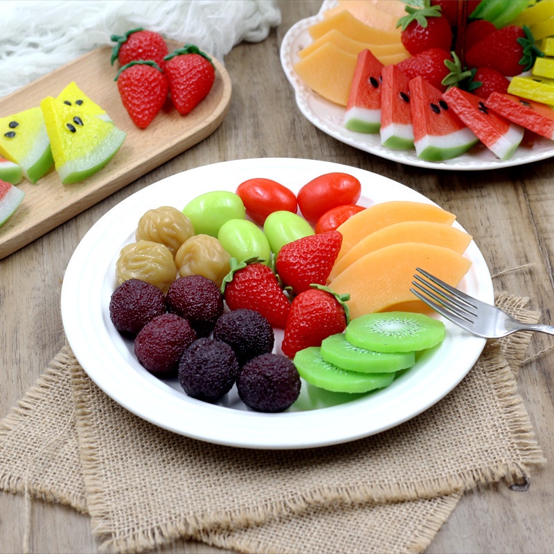 Artificial Fruits Food Model Strawberry Watermelon Kiwifruit Slices PVC ...