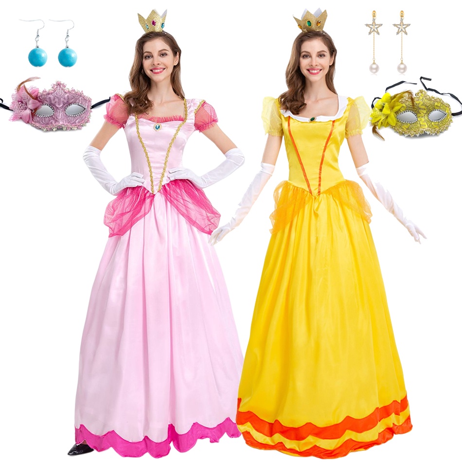The Super Mario Bros Princess Peach Adult Cosplay Costume Girls Fancy ...