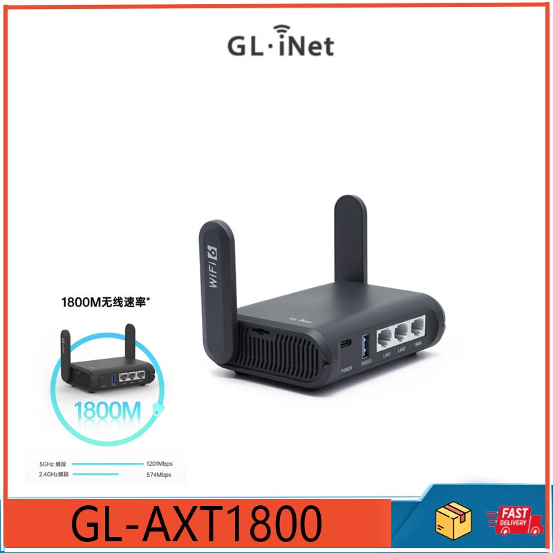 Gl.inet GL-AXT1800 (Slate AX) Pocket Size Wi-Fi 6 Gigabit Travel Router ...
