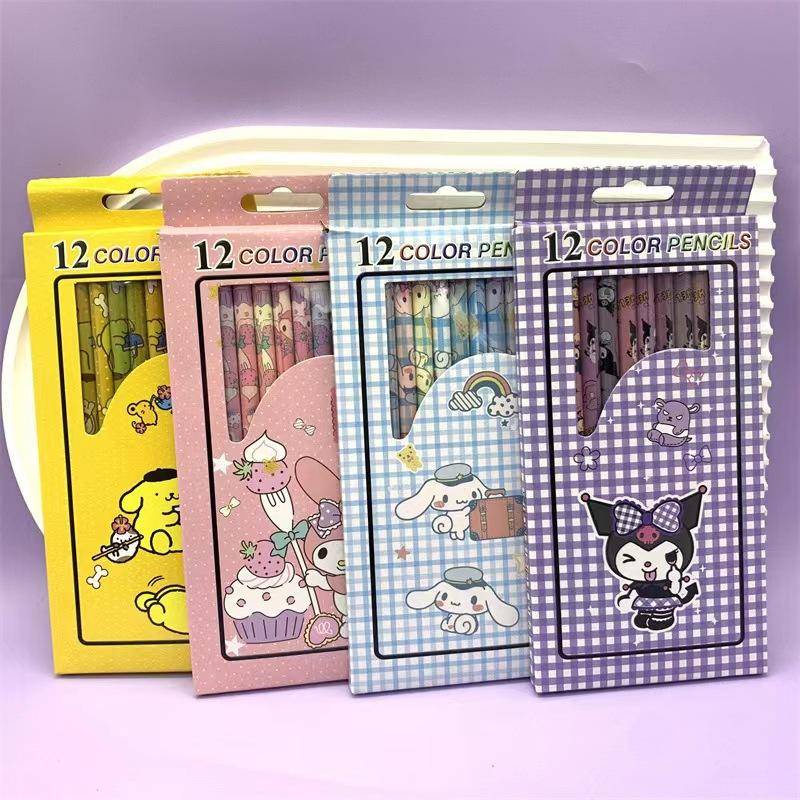 12 Colors Sanrio Mymelody Kuromi Cinnamoroll PomPom Purin Wooden ...