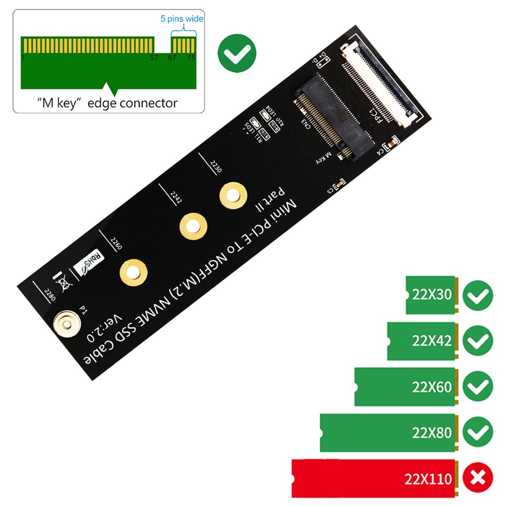 For M.2 (NGFF) NVME SSD to Mini PCI-e Adapter Card with FFC Cable for M ...