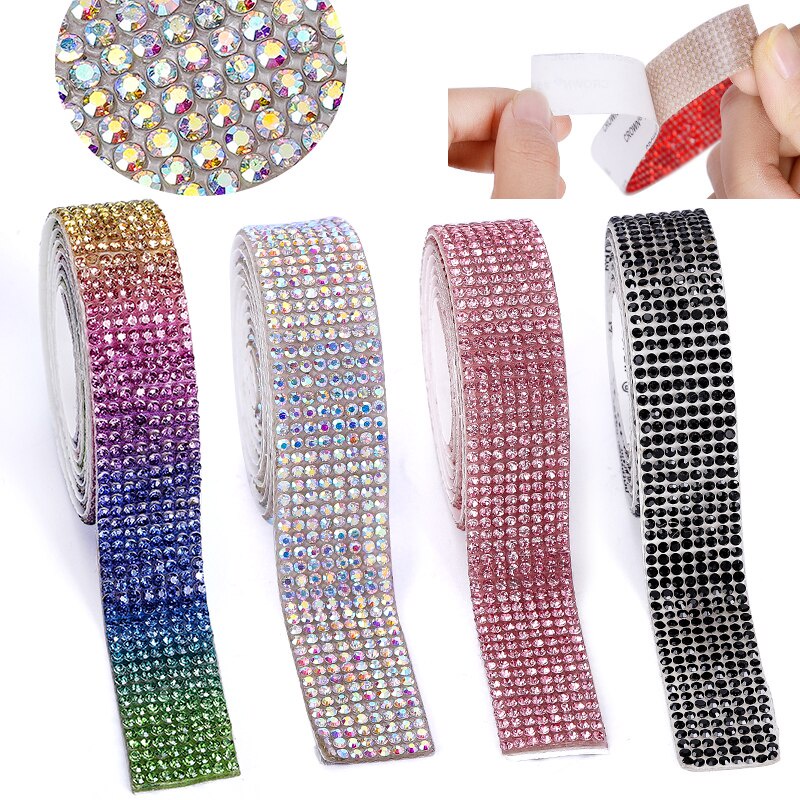 1Yard 91cm Self Adhesive Crystal Rhinestone Diamond Ribbon Glitter ...