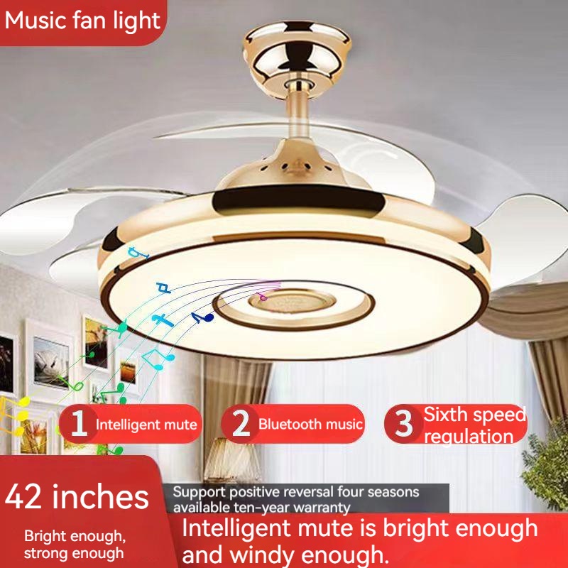 Retractable silent invisible remote control ceiling fan light 42 inch ...