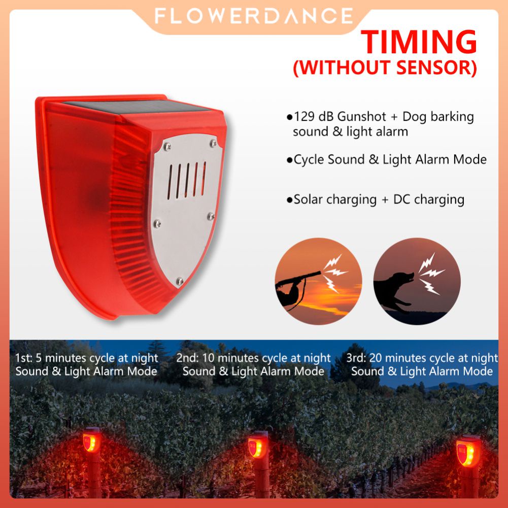 Solar Security Alarm 129db Sound & Light Alarm Human Body Sensor ...