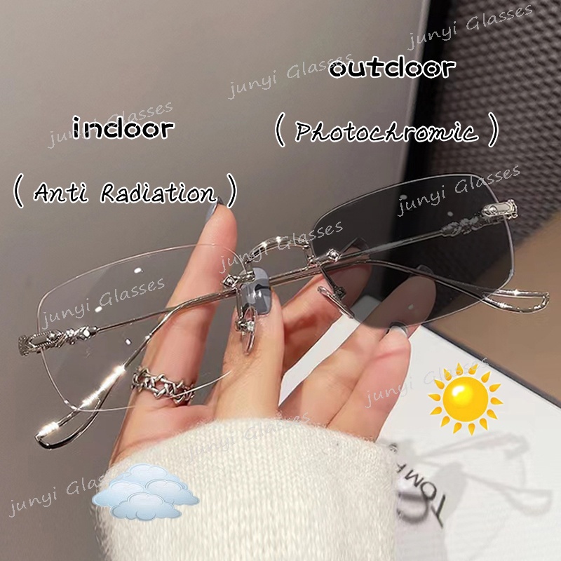 Photochromic Anti Radiation Frameless Glasses For Women Men Rimless ...