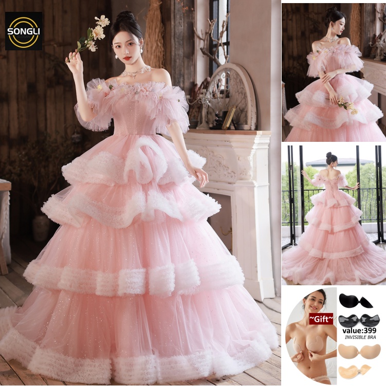 Pink Gown For Js Prom Dress Sen Series Tailed Evening Dress Ball Gown ...