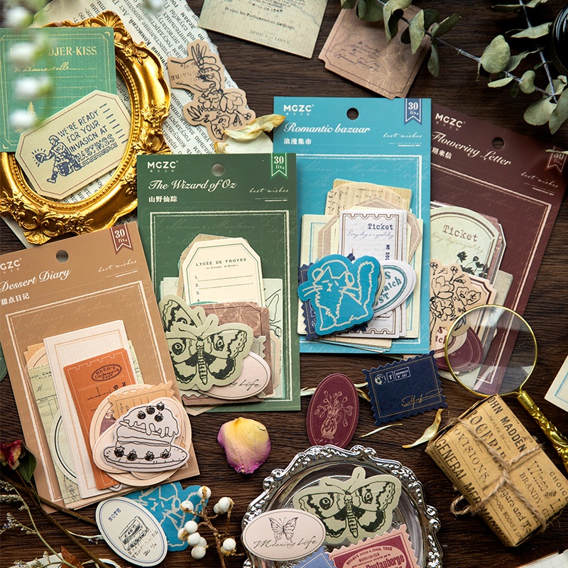 Midoo 30pcs/lot Vintage Label Notes Collage Material Stickers Pack DIY ...