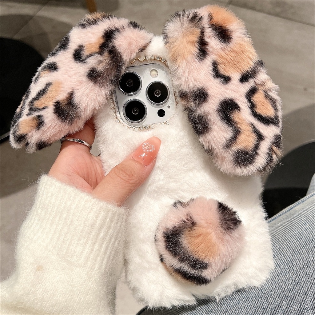 for iPhone 14 13 12 11 Pro Max Plus Furry Case, Cute Rabbit Bunny ...