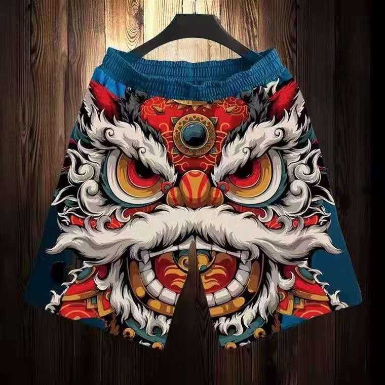 National Trendy Lion Shorts Summer Red Festive Trendy Men's New Style ...