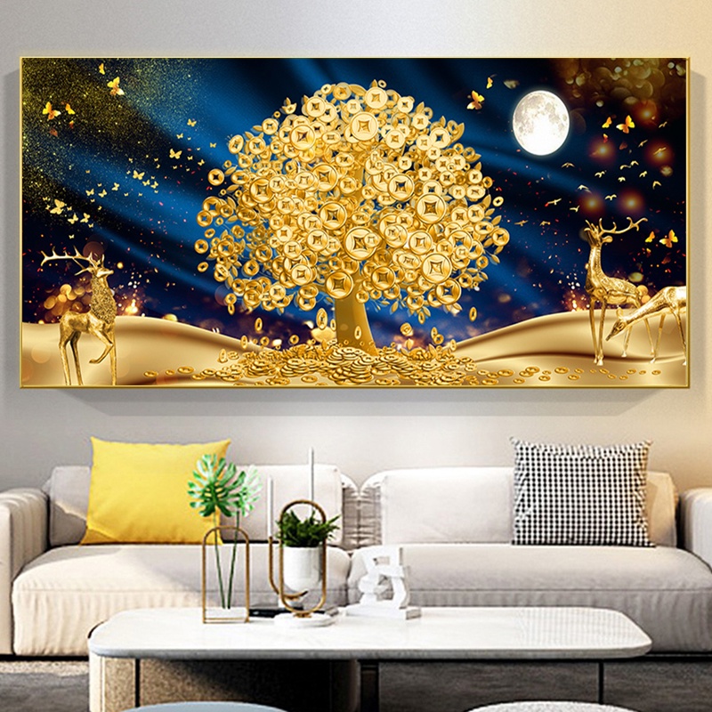 Golden Tree Of Life Gold Canvas Painting Home Living Room Wall Art ...