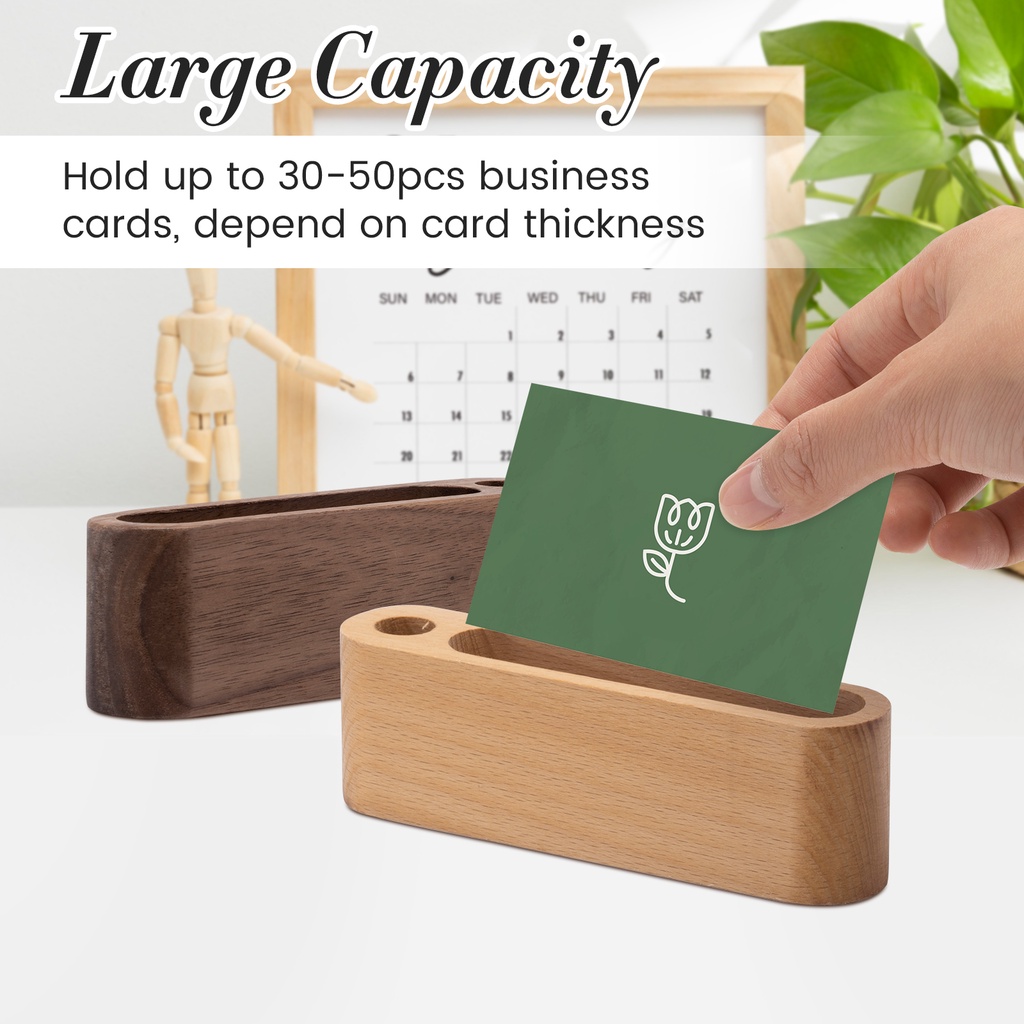 Wooden Business Card Holder with Pen Slot Picture Photo Stand Memo Clip ...