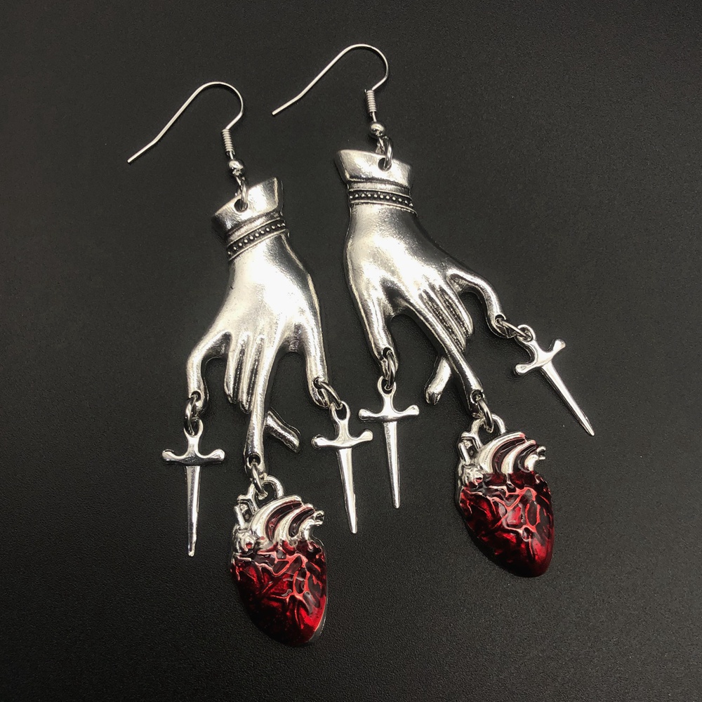 Gothic Fashion Vintage Punk Bloody Heart Earring for Women Cross Dagger ...
