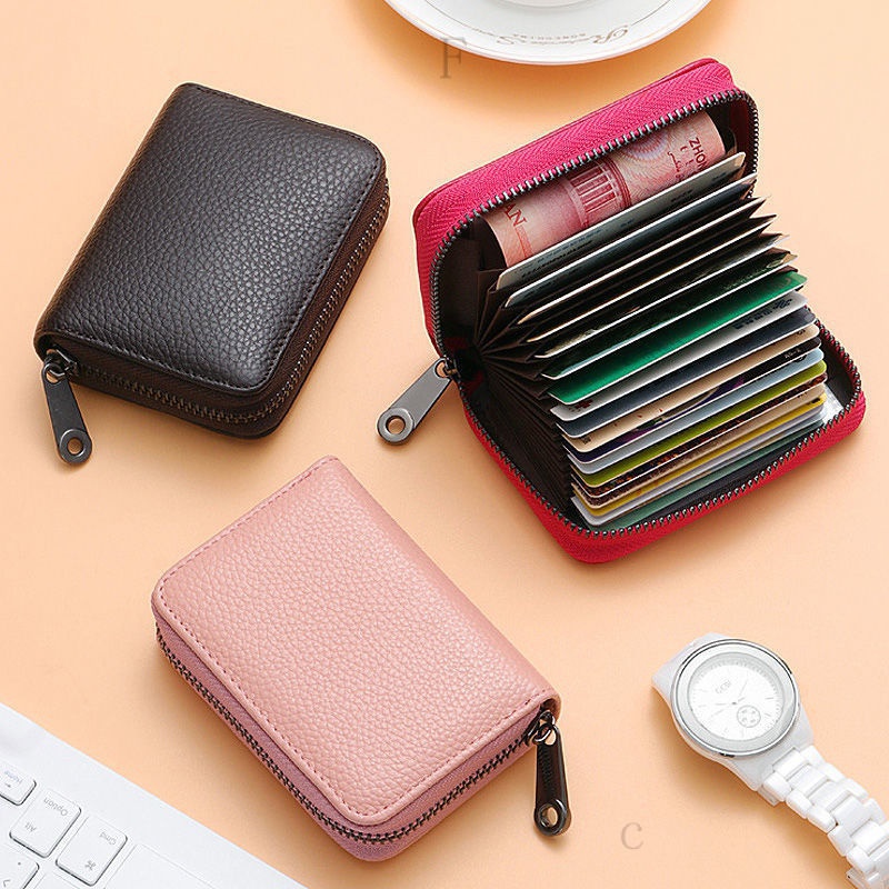 Fashion anti-theft card swiping bag women's soft leather multiple card ...