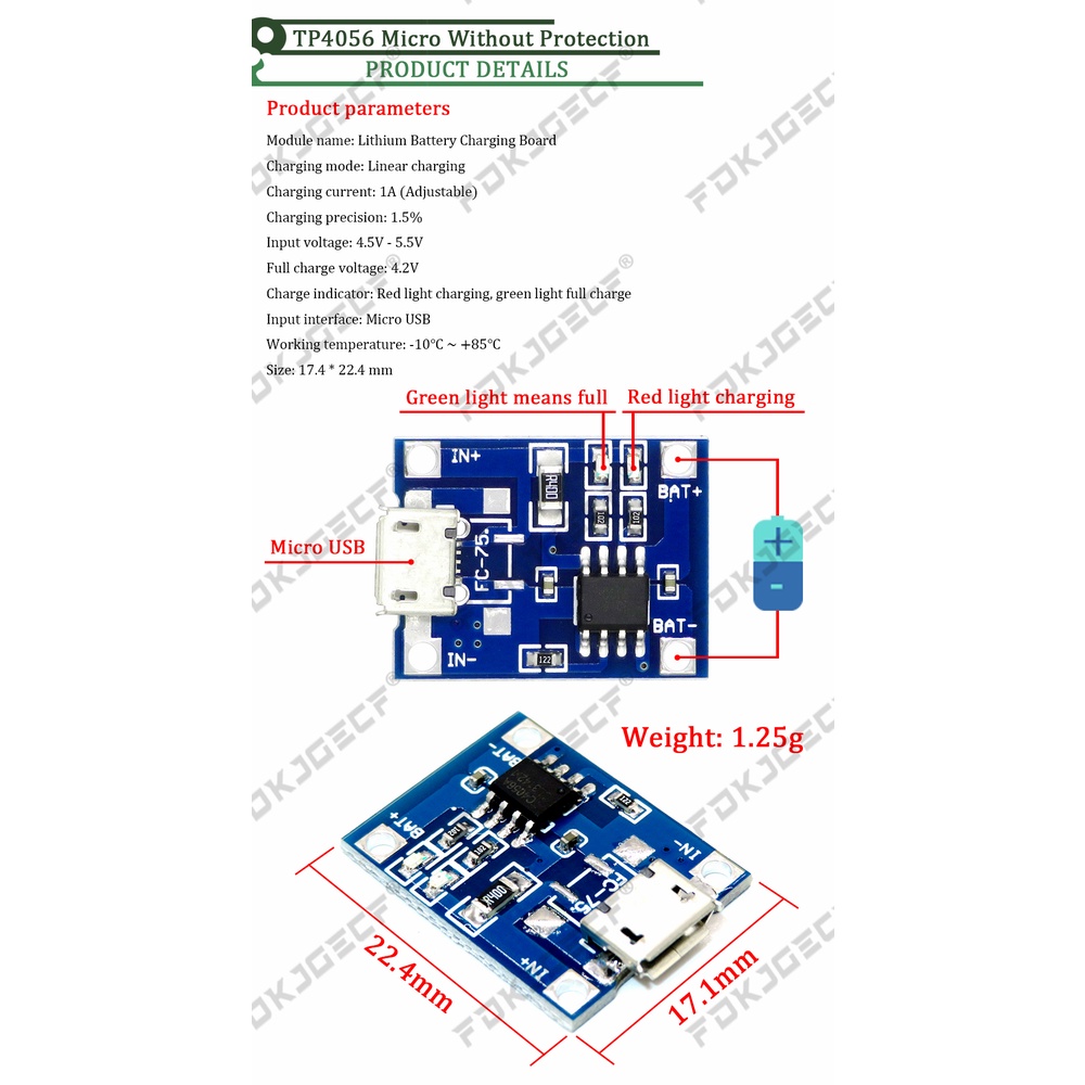 Mini Micro Type-c USB 5V 1A 18650 TP4056 Lithium Battery Charger Module Charging Board With ...