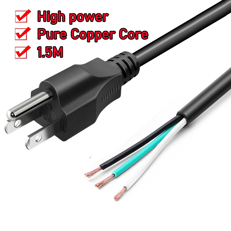 UL Pure Copper American Single-Head Standard Power Cord Three-Core Plug ...