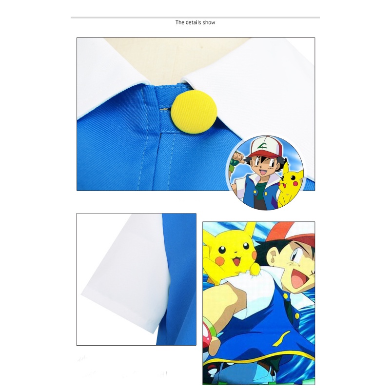 Anime Pokemon Ash Cosplay Costumes Top Monster Ball Suit Pokemon Kids ...