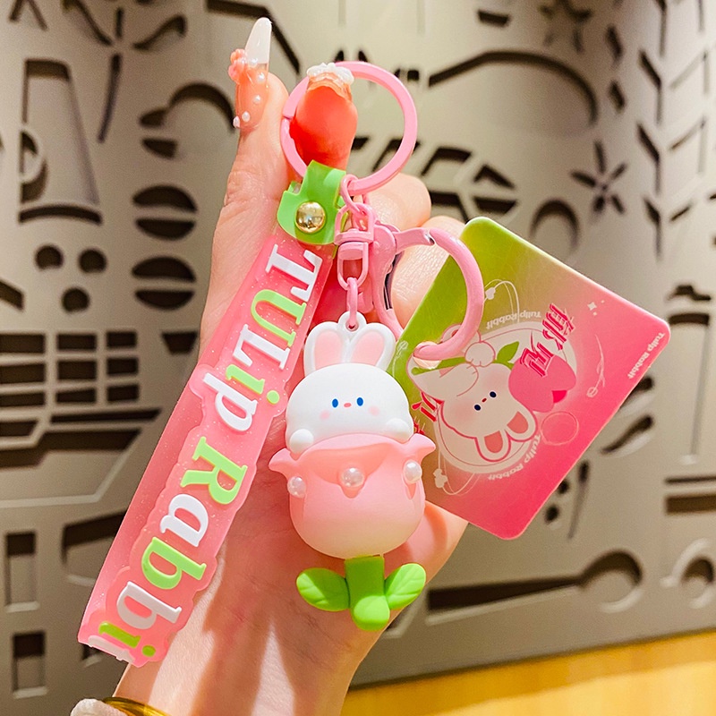Genuine Cute Girl Heart Tulip Bunny Doll Keychain Cartoon Belle Rabbit ...