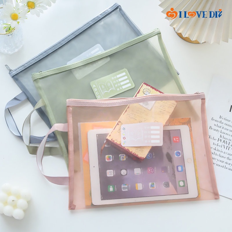 Mesh Transparent Subject Classification Storage Bag/ Document Textbook ...