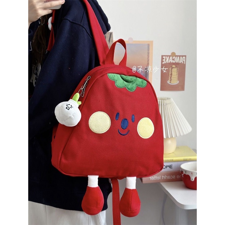 Woman Man Backpack Bag Cute Red Tomato Small Bookbag Japanese Ins ...
